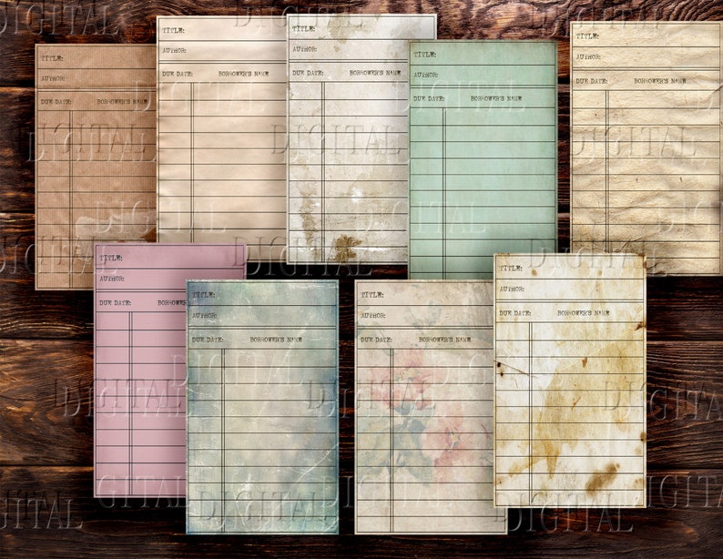 Aged Printable Library Cards 20 Old Shabby Cards Vintage Art - Etsy