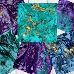 Sparkling Turquoise Purple Gold Digital Paper, Marble Textures, Glitter ...