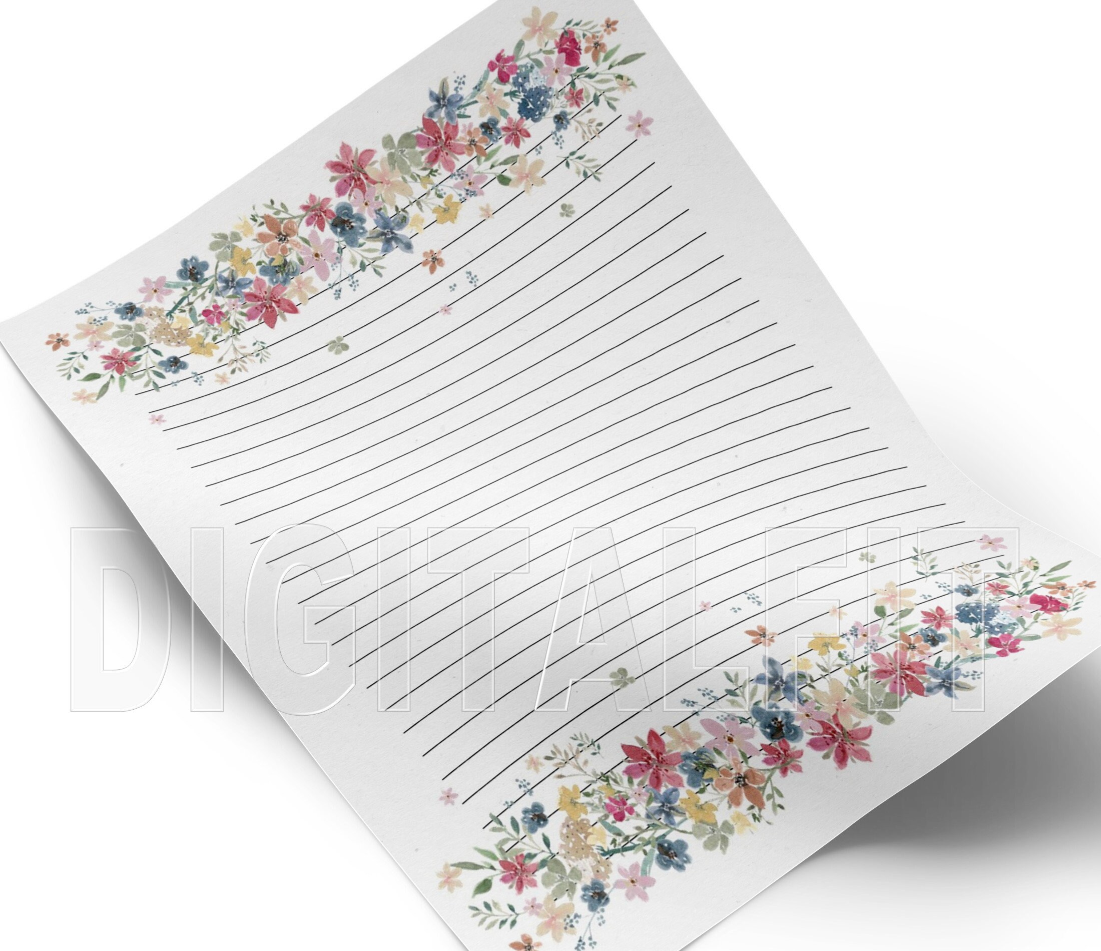 Spring Digital Paper Watercolor Flowers Writing Pages Set | Etsy