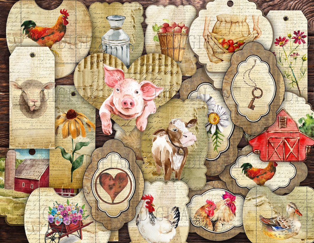 Country Living Farm Life Printable Ephemera, 50 Tags, Labels, Envelopes ...
