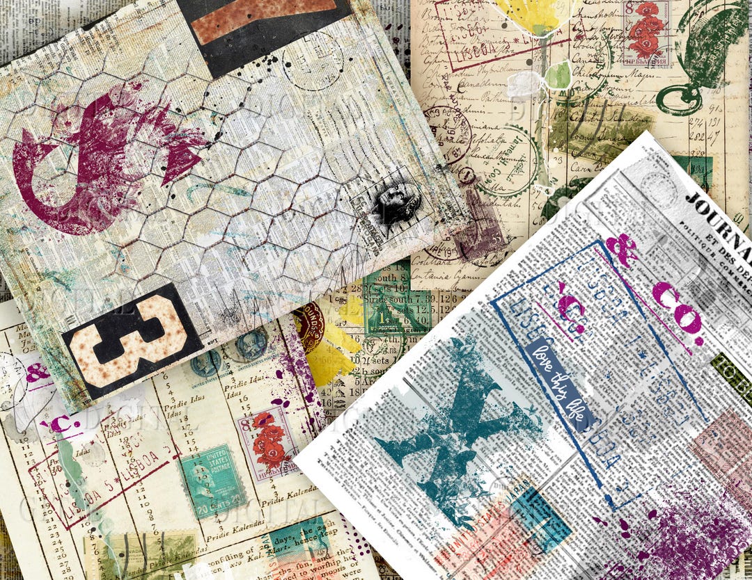 Grunge Abstract Collage Printable Paper: Junk Journal Scrapbook (PDF ...