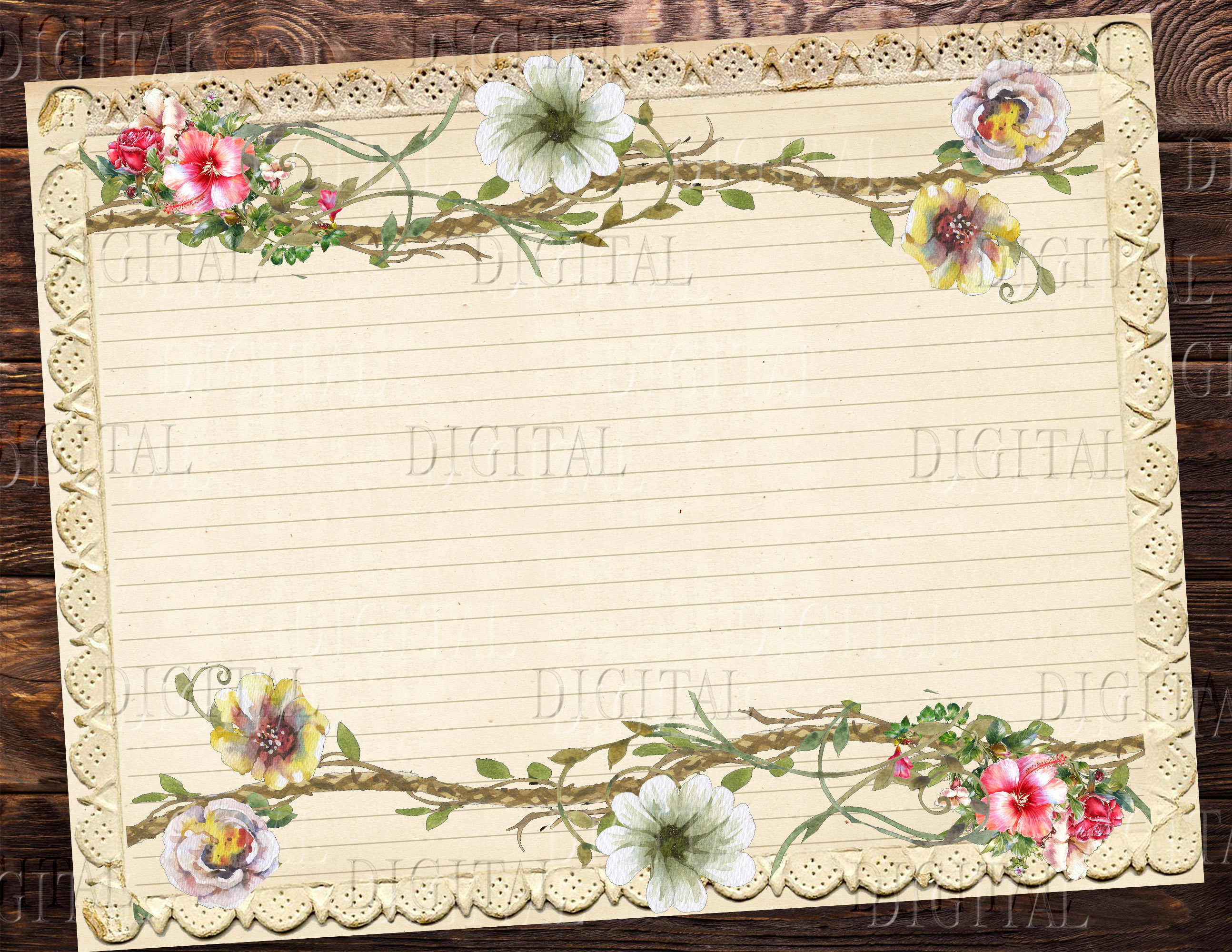 Printable Lined Journal Page 10 Shabby Blank Pages Digital - Etsy