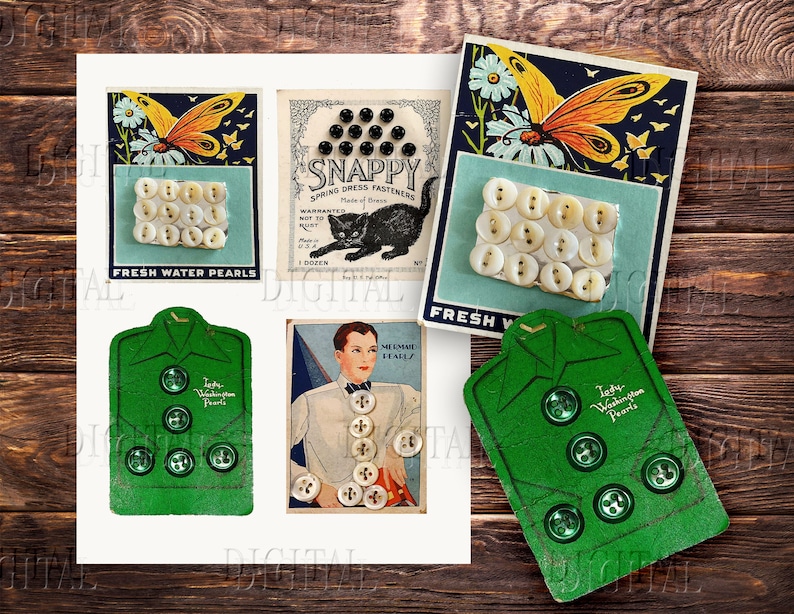 Vintage Button Printable Cards, Digital Buttons Collage, PDF, Set 3 - Etsy