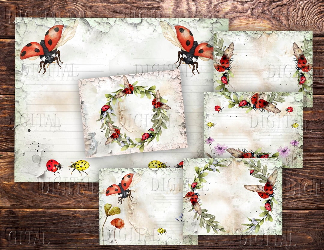 Ladybug Gifts, Ladybug Digital Paper, 8 Junk Journal Pages, Invitations ...