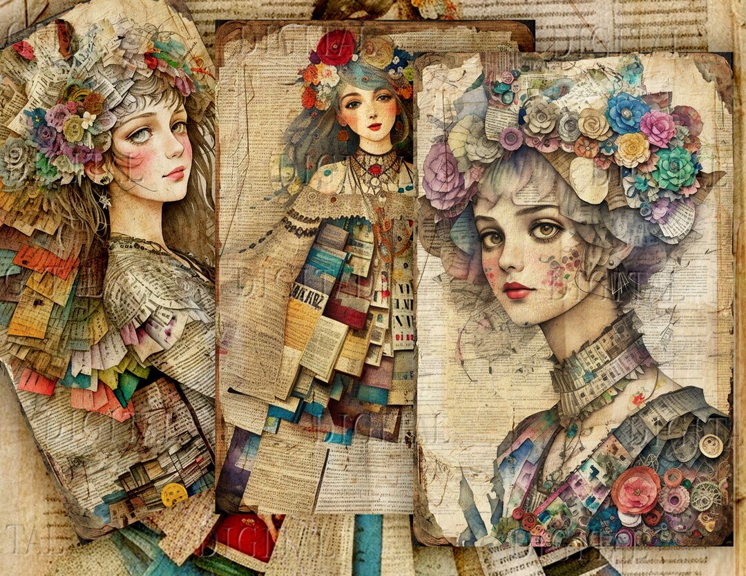 Whimsical Girls Collage Paper Pack: Junk Journal Ephemera (PDF) - Etsy