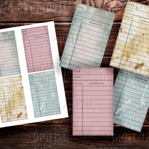 Aged Printable Library Cards, 20 Old Shabby Cards, Vintage Art Ephemera ...
