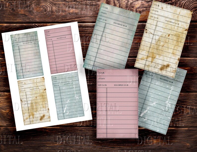 Aged Printable Library Cards 20 Old Shabby Cards Vintage Art - Etsy