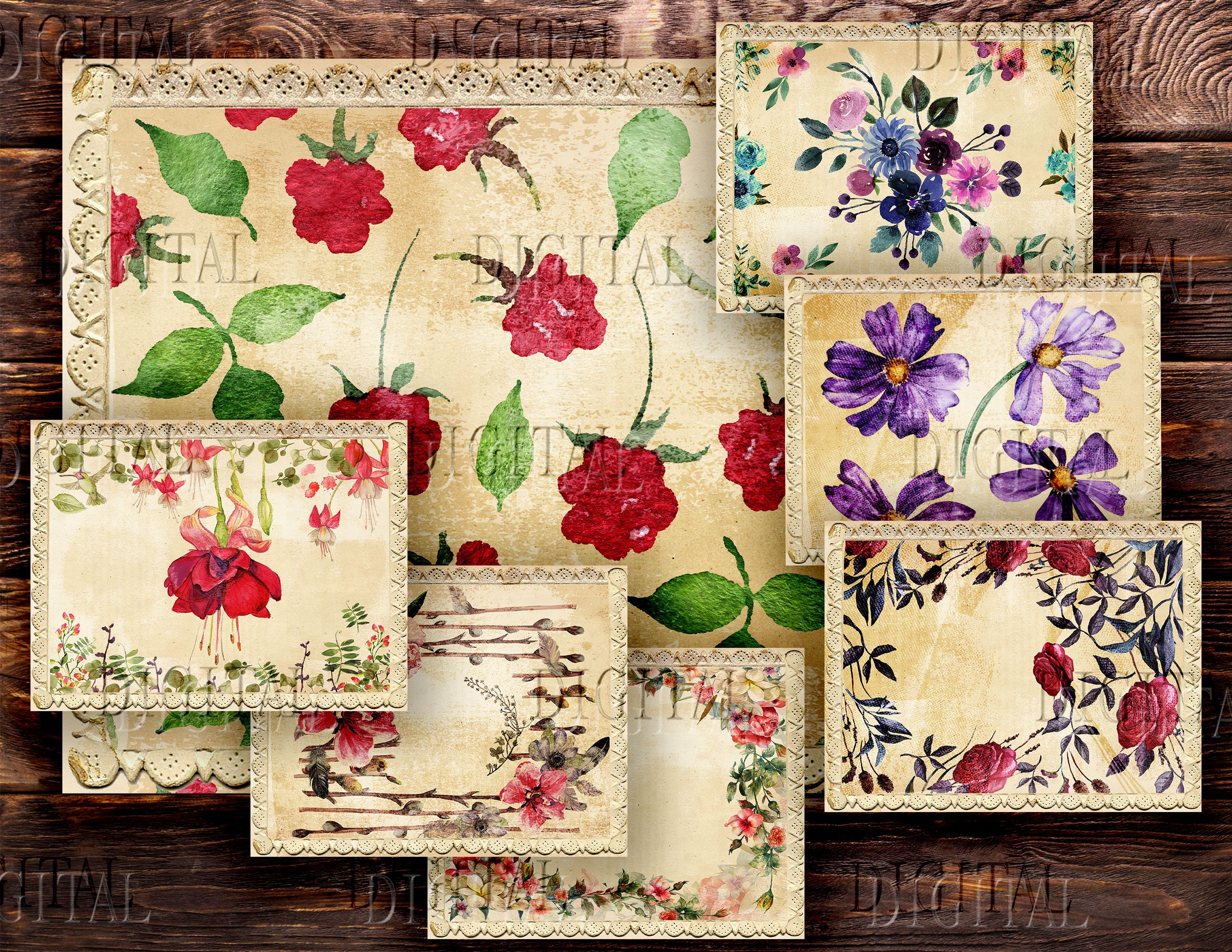 Decorative Floral Papers 8 Vintage Flower Papers PDF - Etsy