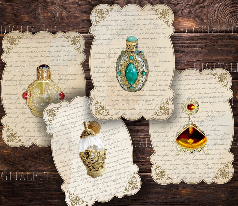 Junk Journal Kit, Vintage Perfume Bottles, Paper, Tags, Labels, 16 ...