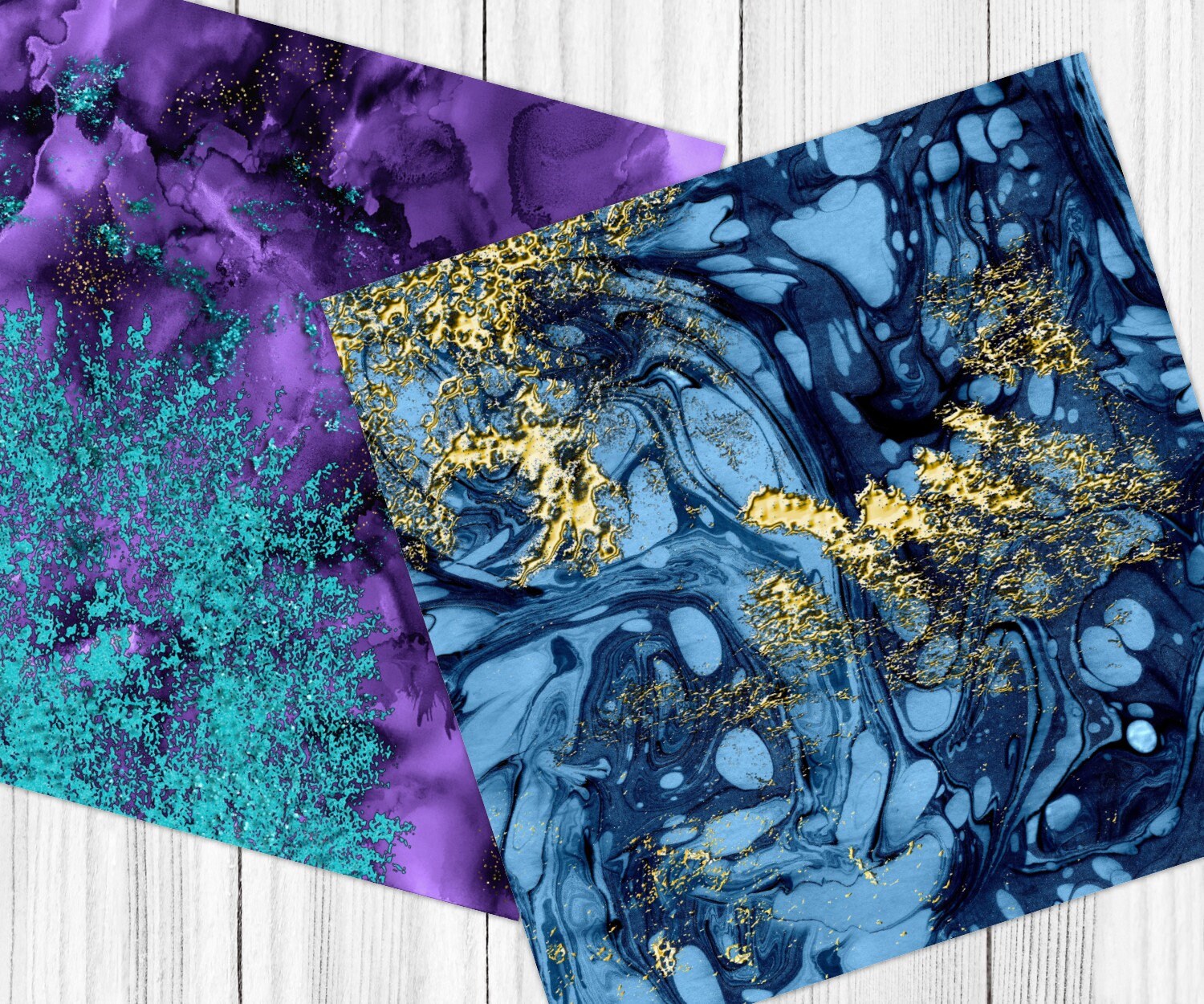 Sparkling Turquoise Purple Gold Digital Paper Marble - Etsy