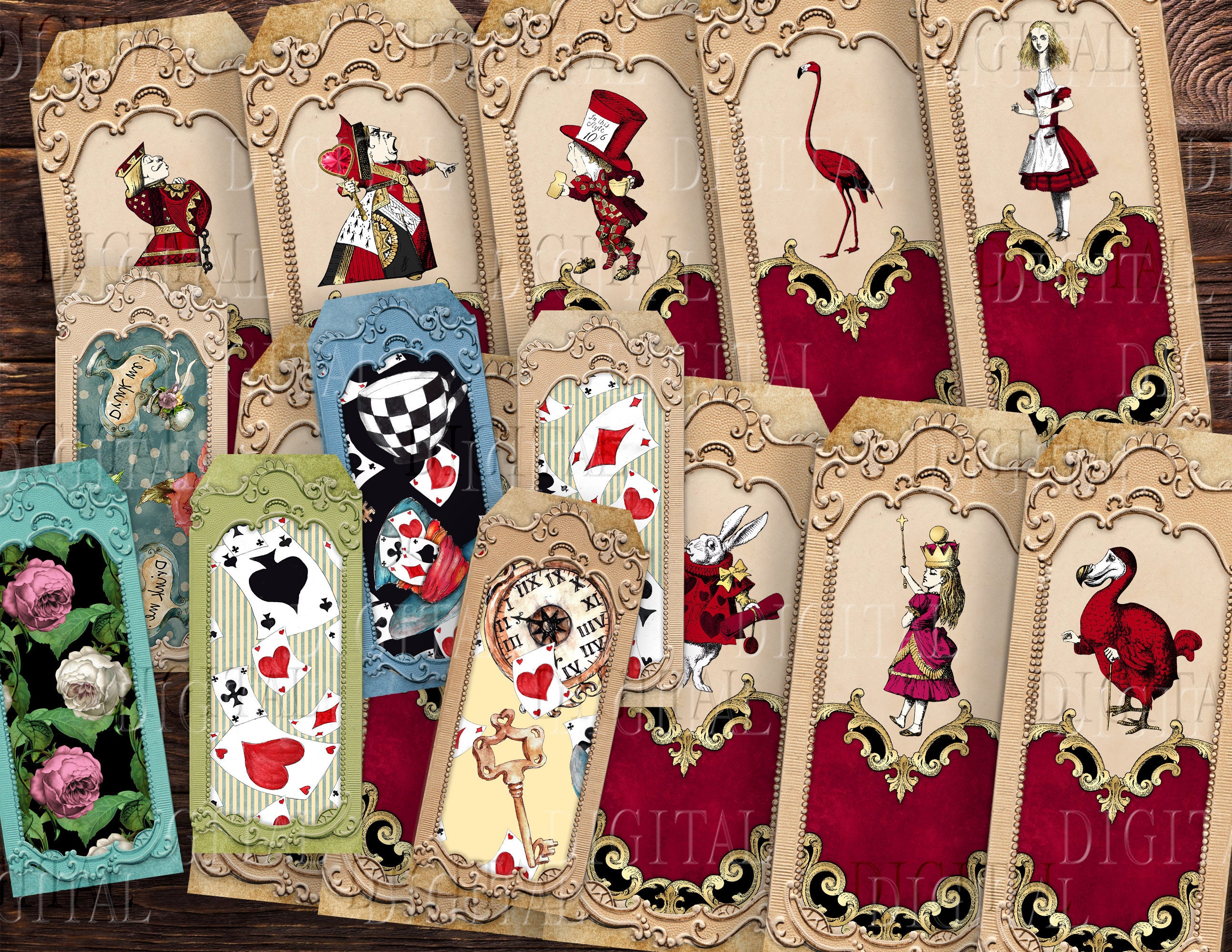 Alice in Wonderland 16 Printable Tags Alice Labels Junk | Etsy UK