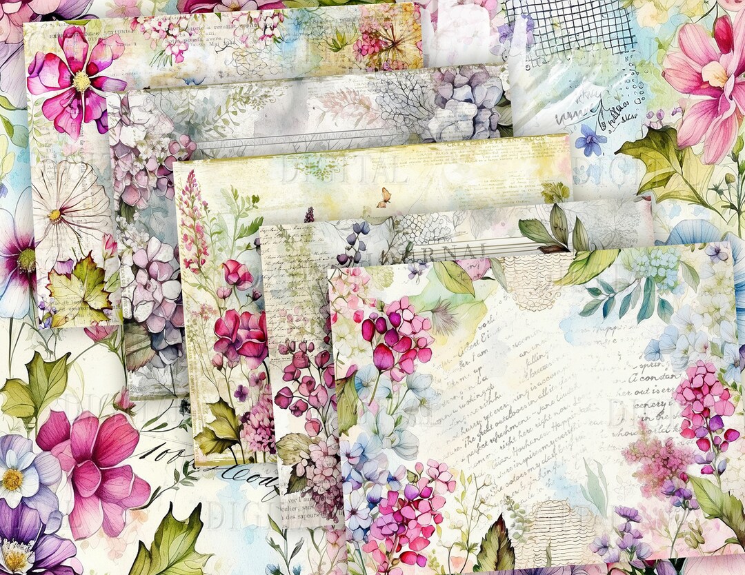 Decorative Paper, 10 Junk Journal Pages, Digital Scrapbooking, 11" X 8. ...