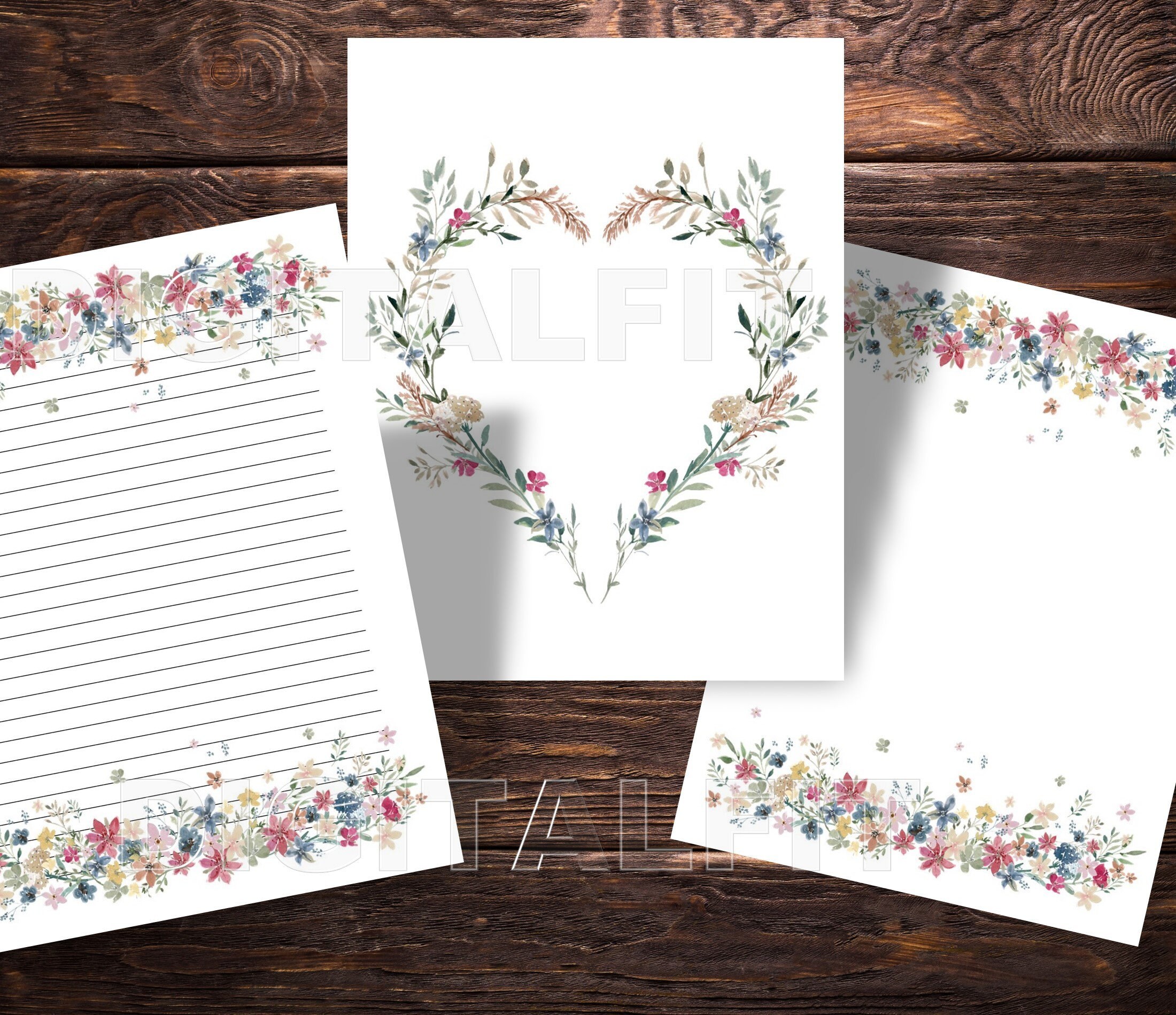 Spring Digital Paper Watercolor Flowers Writing Pages Set | Etsy