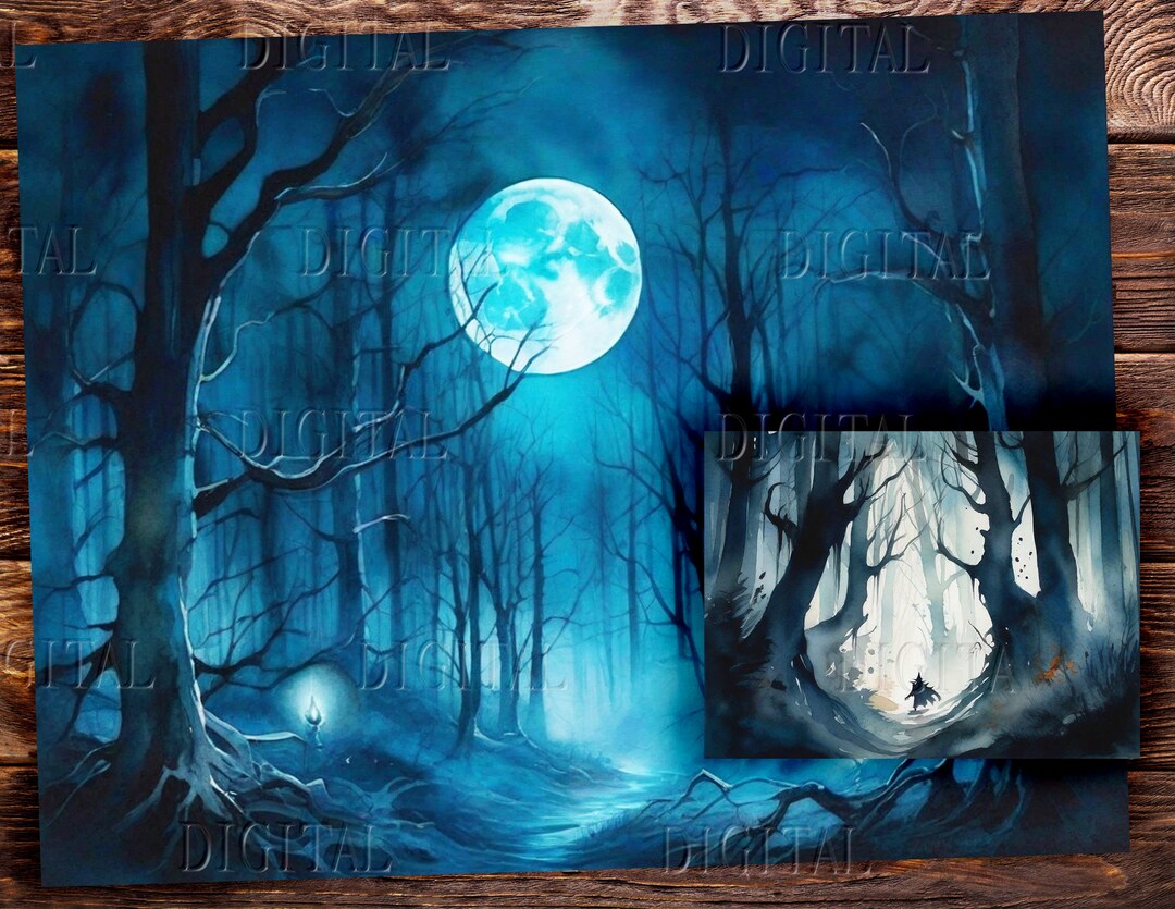Haunted Forest Journal Paper: Spooky Halloween Collage (PDF Digital ...