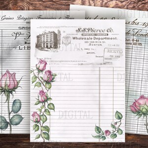 French Roses Printable Ledger Paper, 8 Junk Journal Pages & Ledger ...