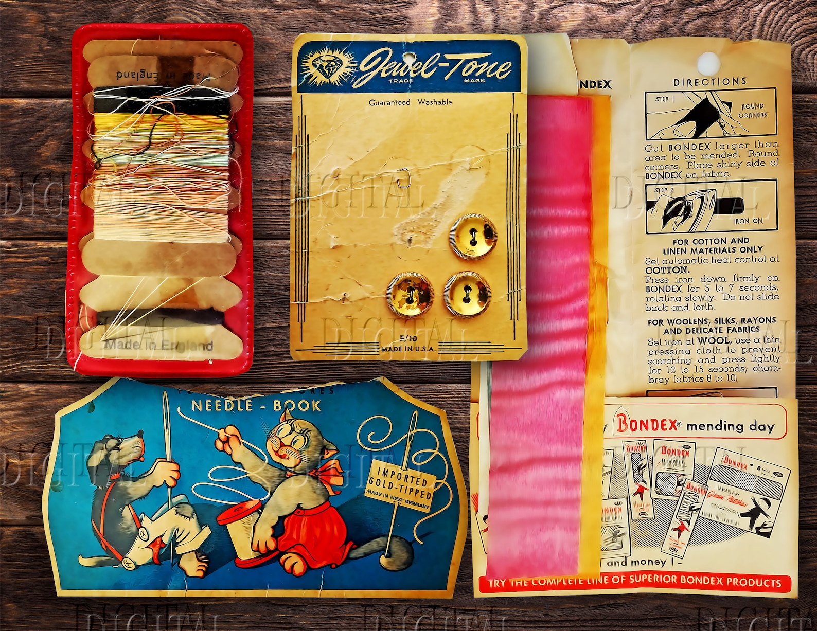 Sewing Ephemera Pack, 23 Vintage Buttons Printable Cards, Digital Craft ...