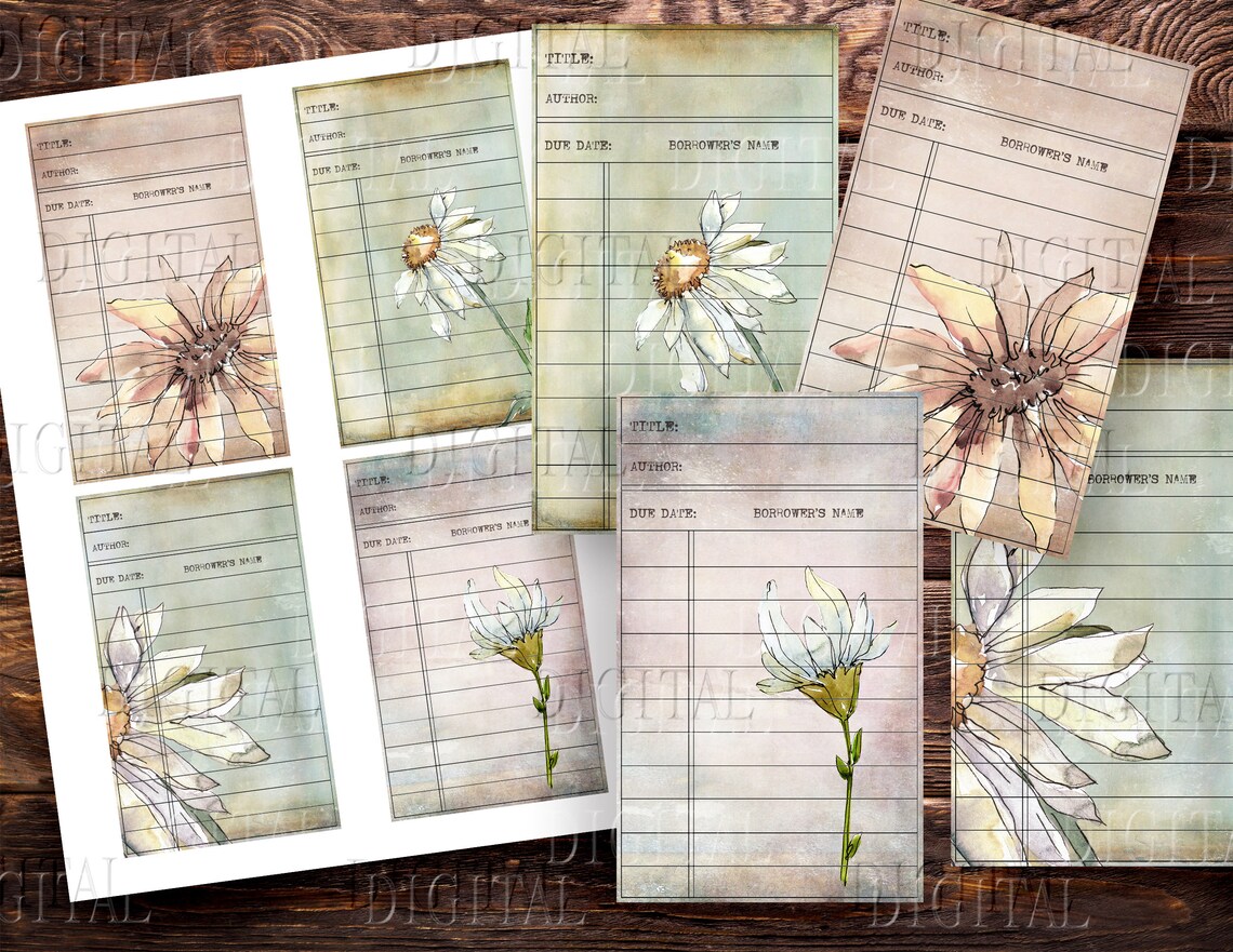 Daisy Printable Library Cards 8 Vintage Style Cards Daisy | Etsy