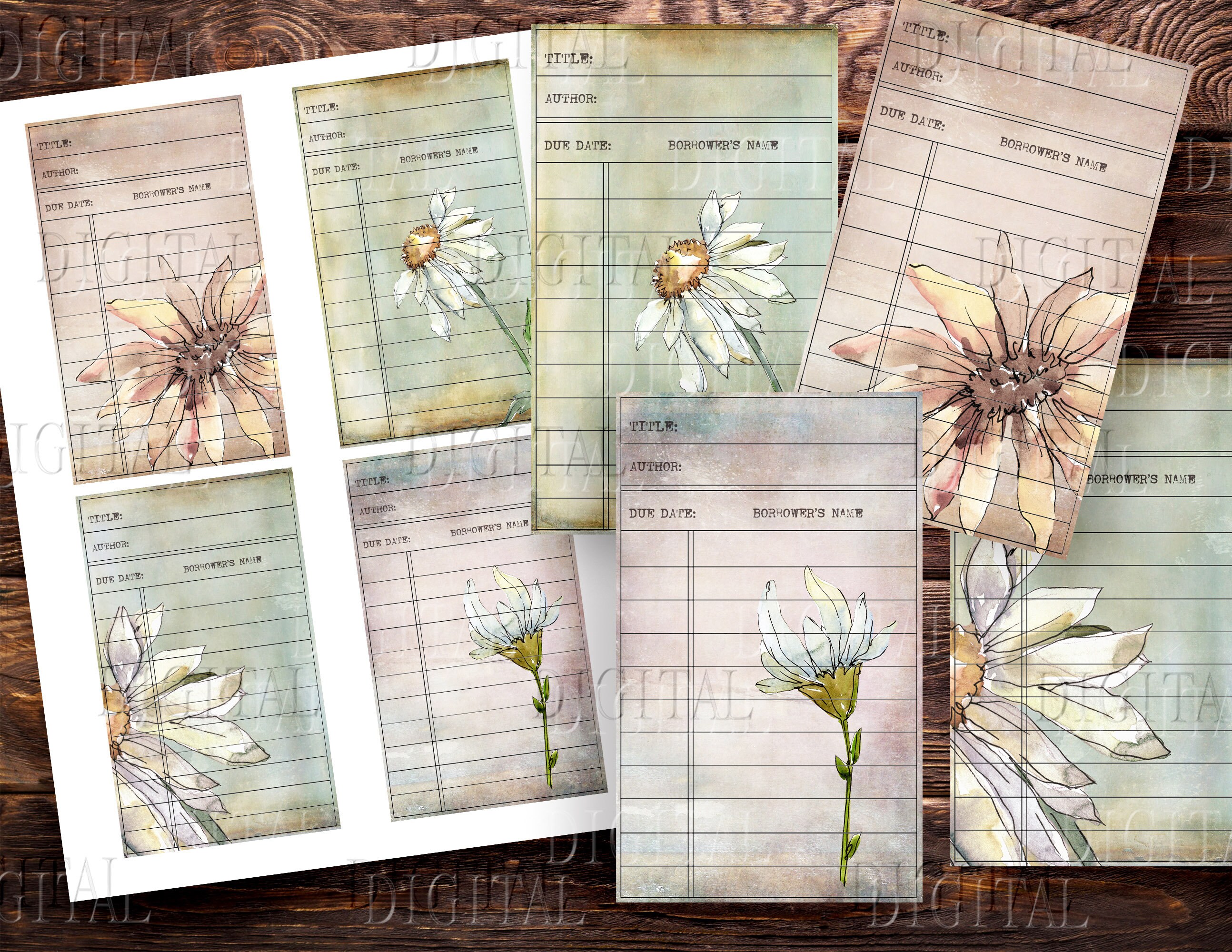 Daisy Printable Library Cards 8 Vintage Style Cards Daisy | Etsy