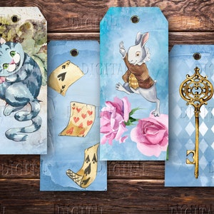 Alice Digital Ephemera Pack, 33 Tags, Envelopes, Cards, Alice in ...
