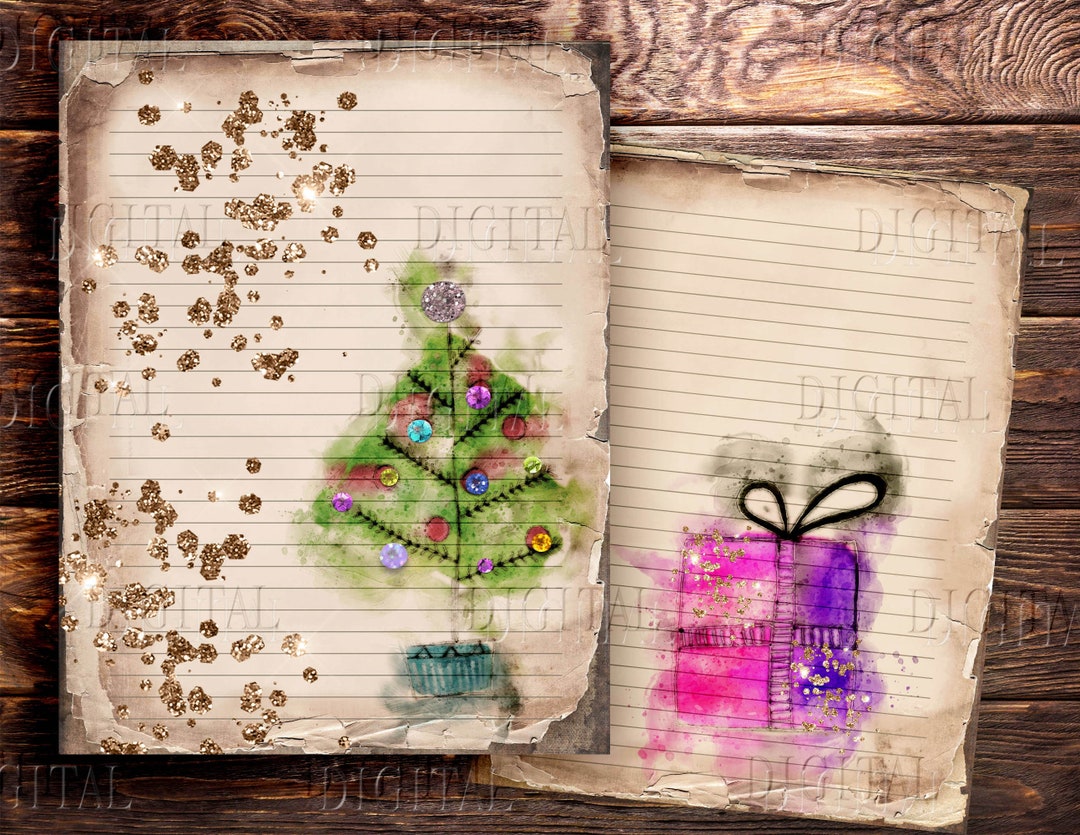 Glitter Christmas Lined Paper, 17 Gltter & Non -glittery Printable ...
