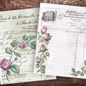 French Roses Printable Ledger Paper, 8 Junk Journal Pages & Ledger ...