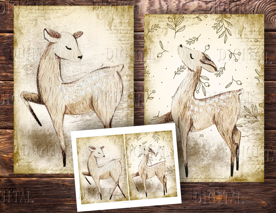 Deer Spirit Animal Ephemera, 10 Deer Printable Junk Journal Cards, Baby ...