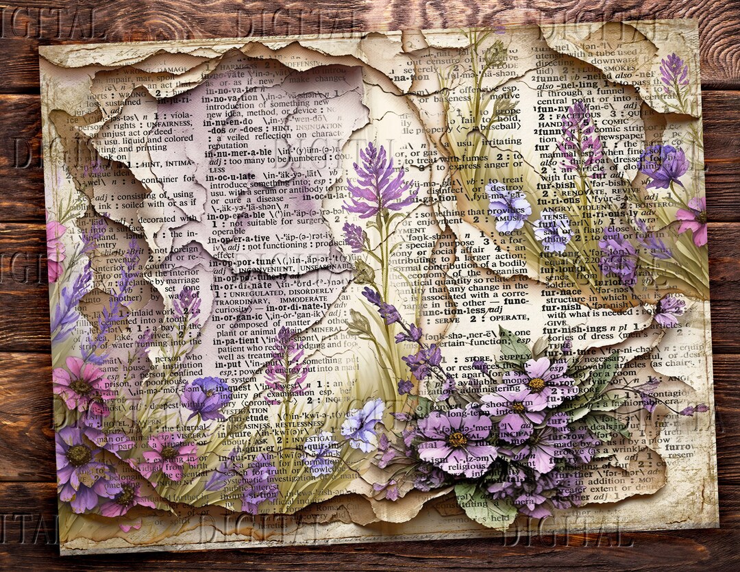 Purple Flowers Distressed Paper: Torn Journal Background (PDF) - Etsy