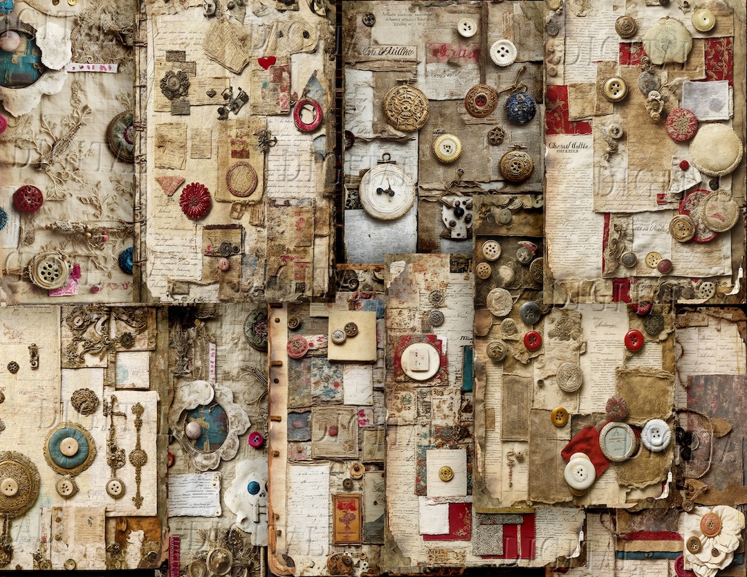 Vintage Buttons Collage Paper Pack, Collage Ephemera, 5.5 X 8.5, 10 ...