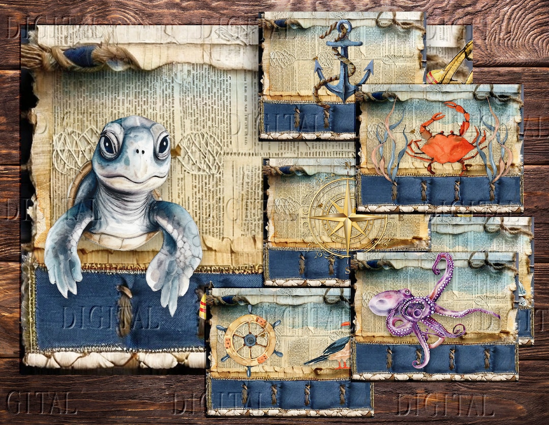 Nautical Junk Journal Kit, Sea Life Journal, 10 Ocean Pages, PDF - Etsy