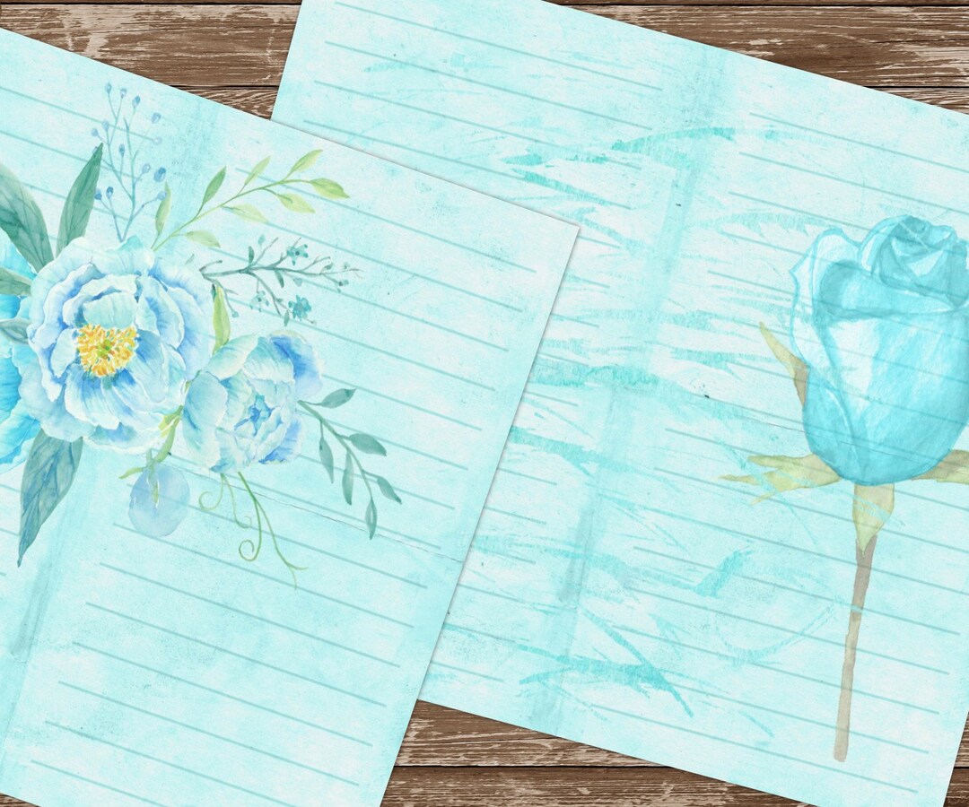 Turquoise Shabby Notebook Paper, Journal Pages Printable, Lined Digital ...