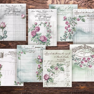 French Roses Printable Ledger Paper, 8 Junk Journal Pages & Ledger ...