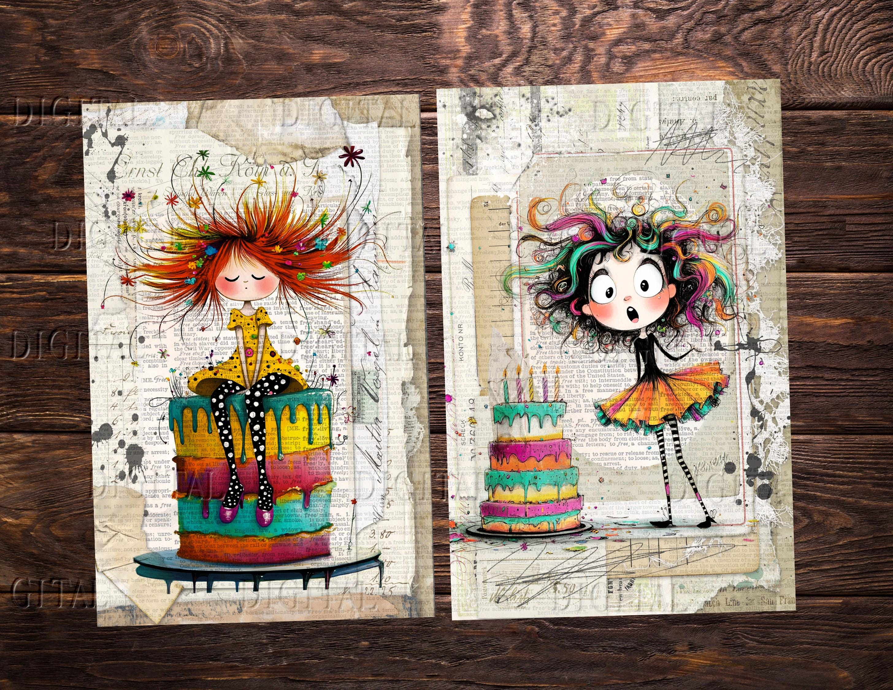 Whimsical Girl Birthday Cake Junk Journal Pages (PDF) - Etsy