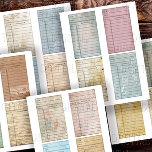 Aged Printable Library Cards, 20 Old Shabby Cards, Vintage Art Ephemera ...
