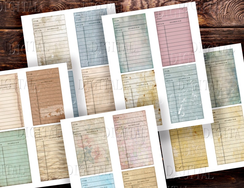 Aged Printable Library Cards 20 Old Shabby Cards Vintage Art - Etsy