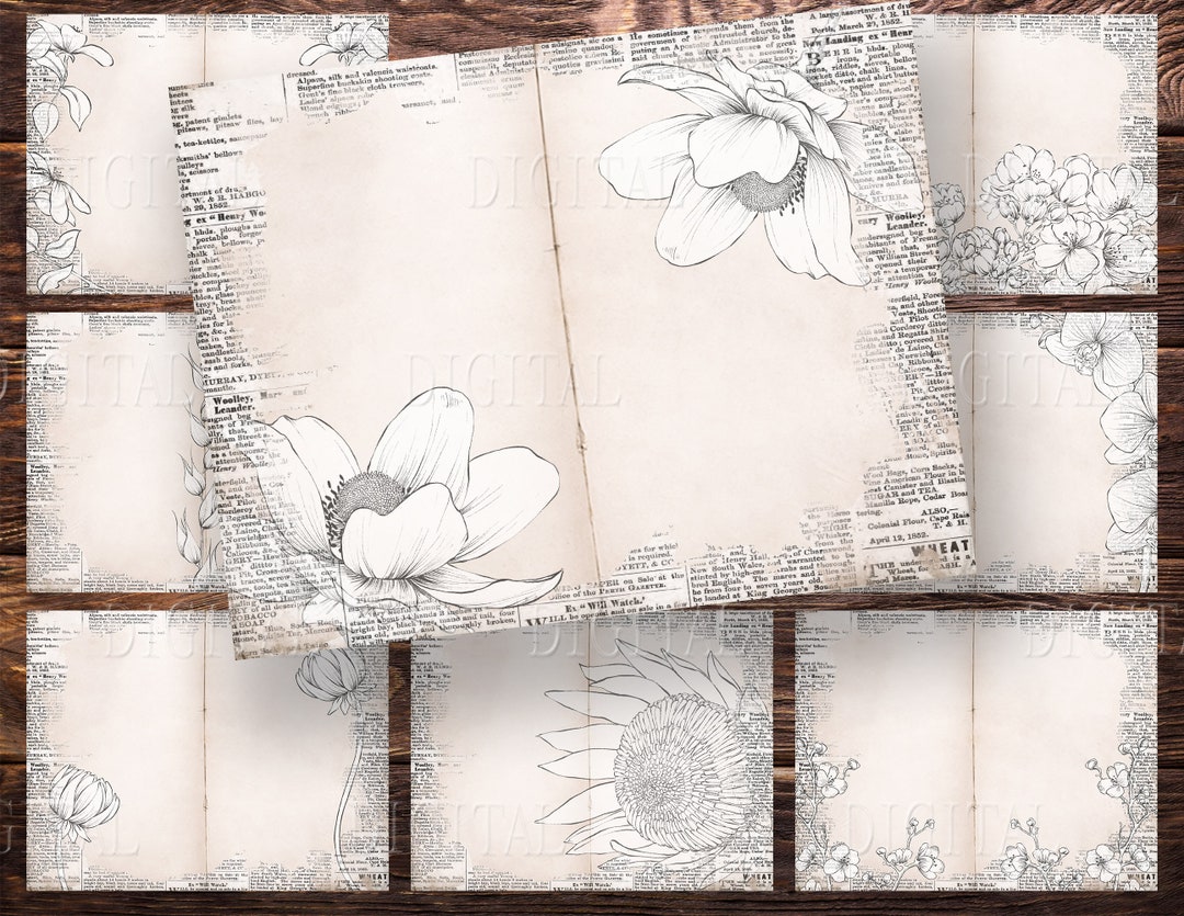 White Flowers Junk Journal Paper: Lined & Blank Pages (PDF) - Etsy