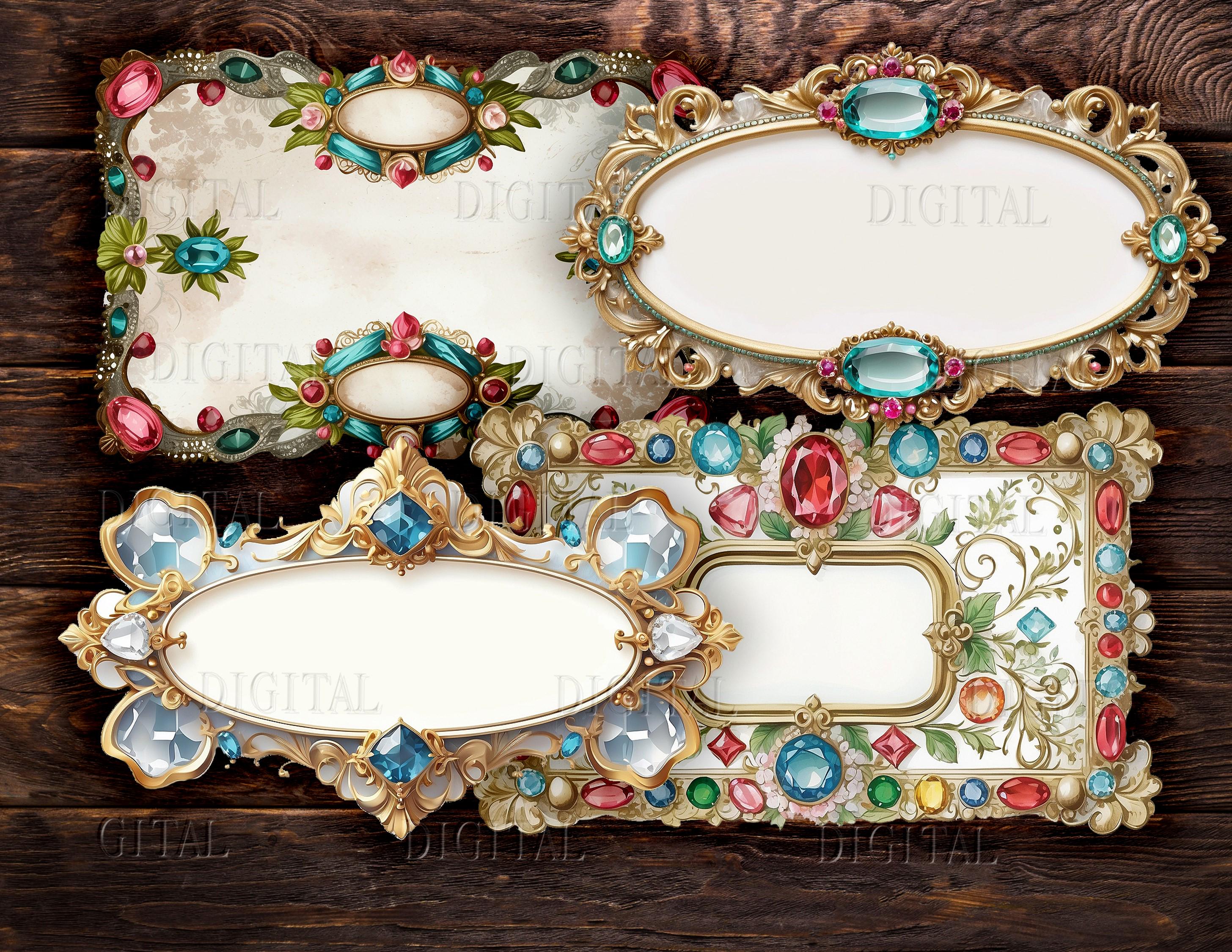 Blank Gemstone Labels Tags Cards, Fancy Frames, 36 Digital Labels, PDF ...