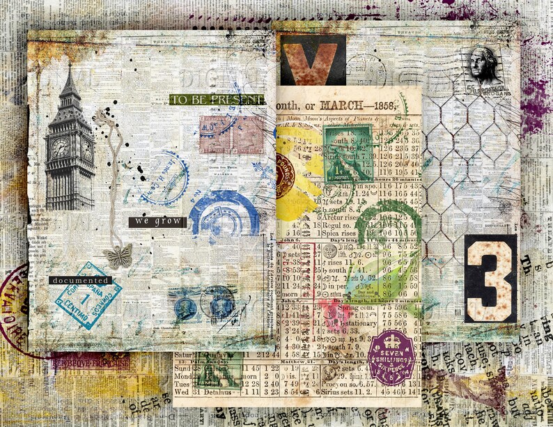 Grunge Abstract Collage Printable Paper: Junk Journal Scrapbook (PDF ...
