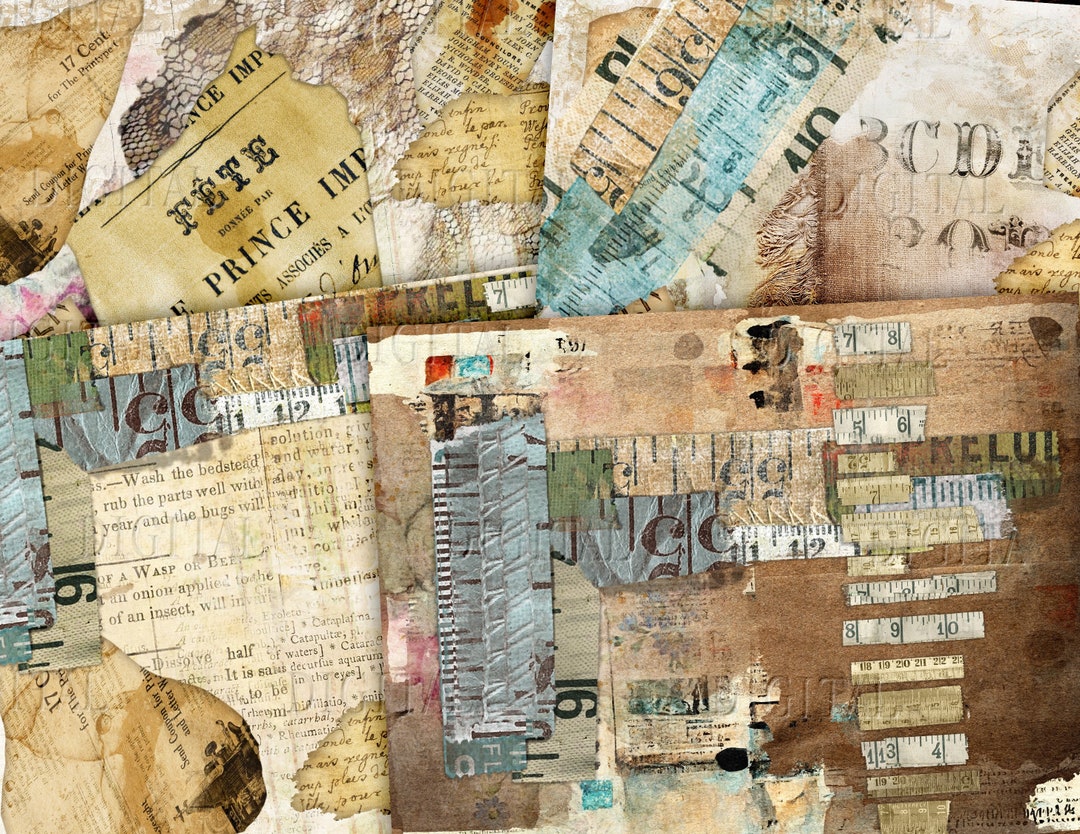 Scrap Collage Junk Journal Papers, 14 Scrapbooking Pages, 11" X 8.5 ...