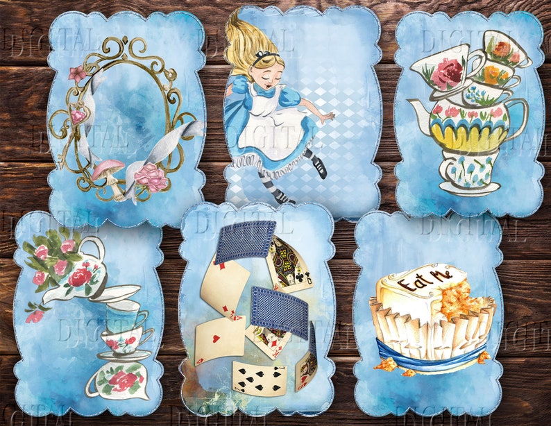 Alice Digital Ephemera Pack, 33 Tags, Envelopes, Cards, Alice in ...
