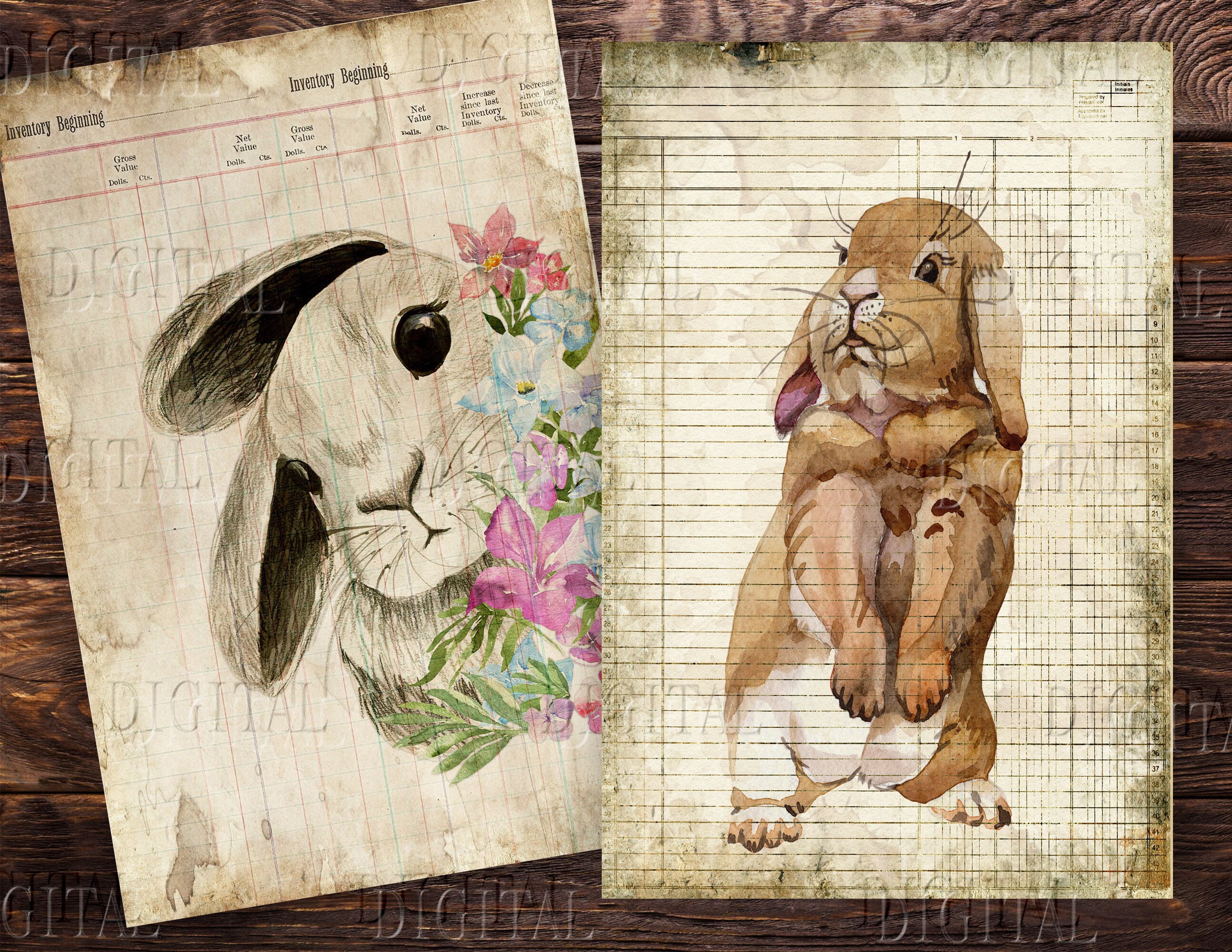 Printable Easter Ledger Pages Cute Vintage Animals Easter - Etsy