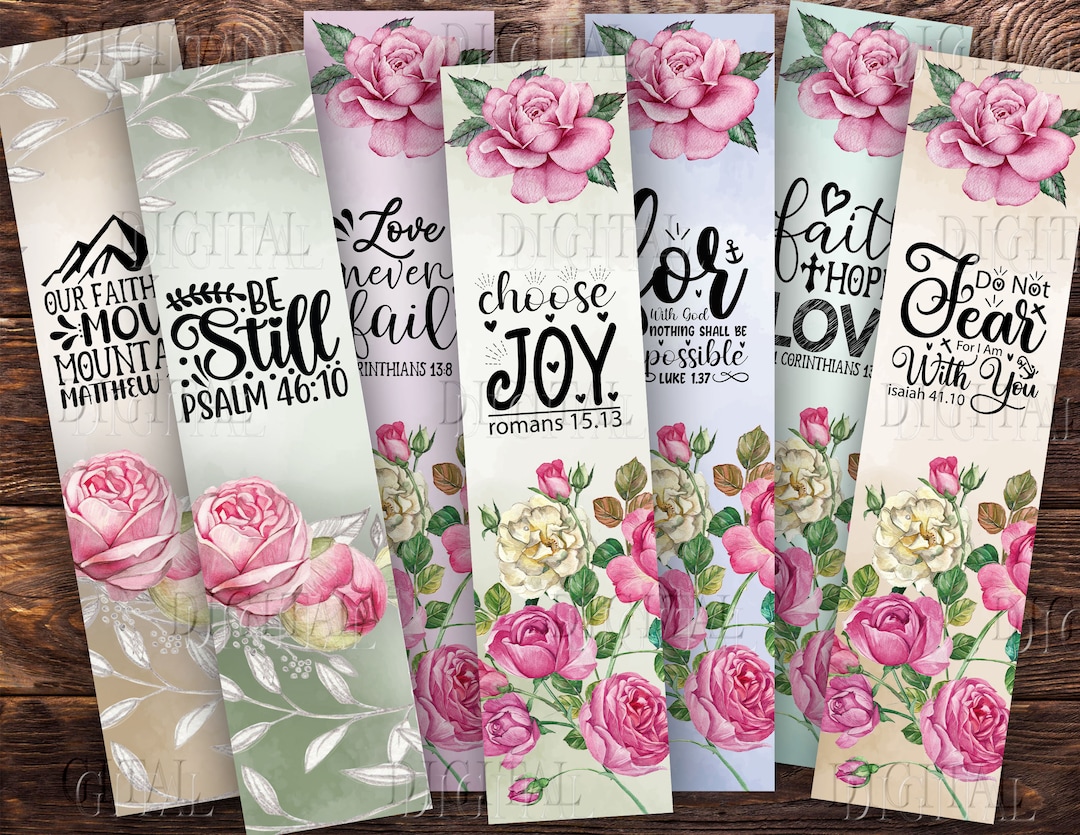 Printable Bible Verse Bookmarks, 7 Floral Bookmarks, Christian Quotes ...
