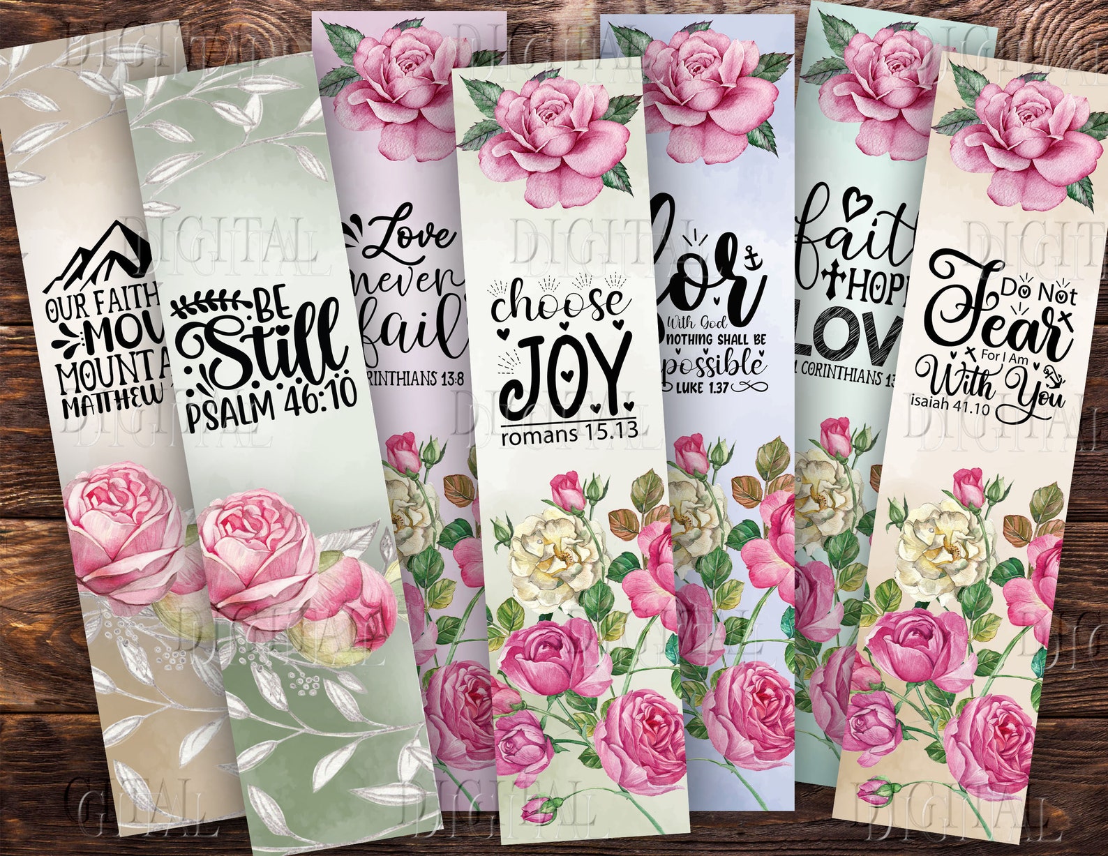Printable Bible Verse Bookmarks, 7 Floral Bookmarks, Christian Quotes ...