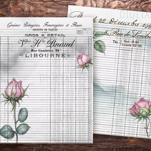 French Roses Printable Ledger Paper, 8 Junk Journal Pages & Ledger ...