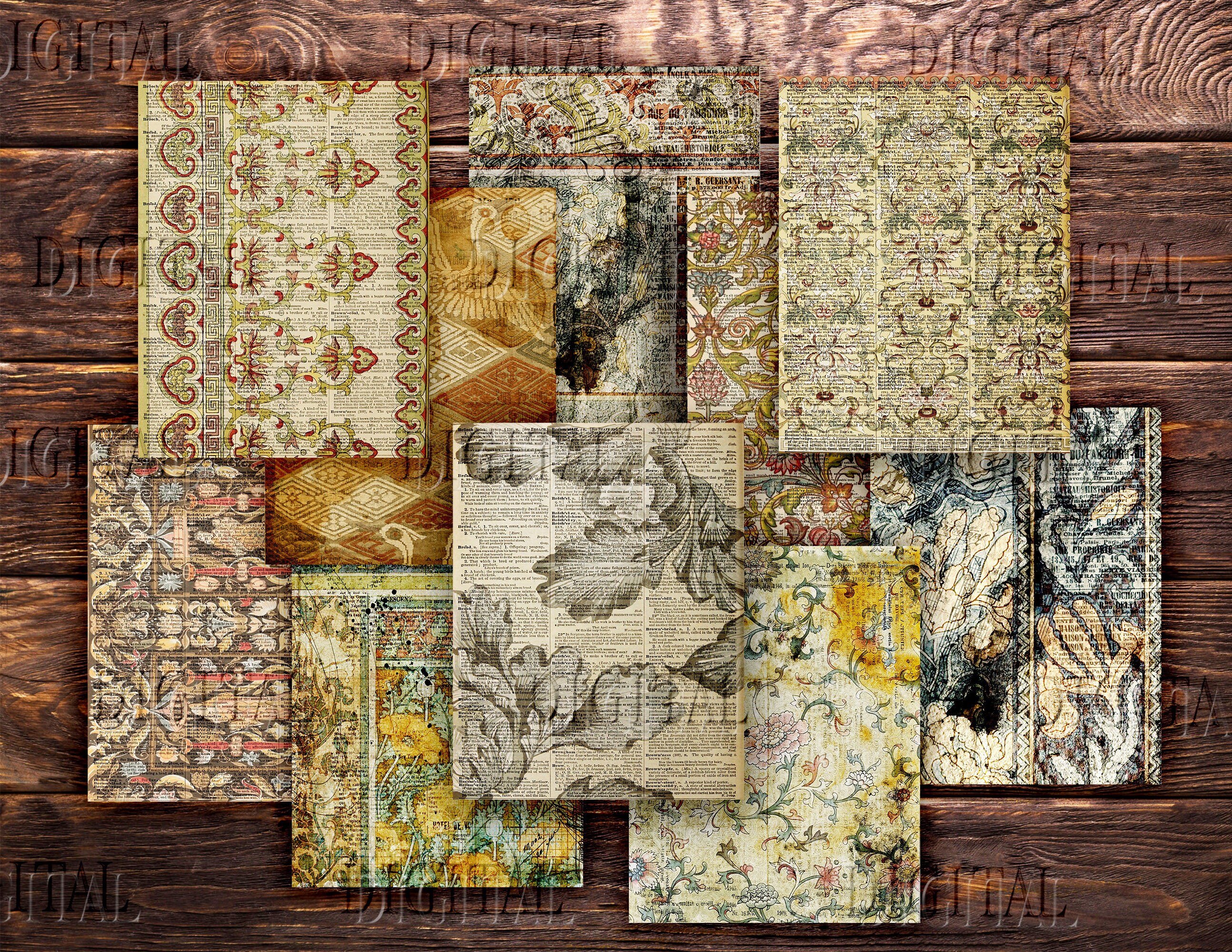 Vintage Digital Paper, 10 Scrapbook Collage Sheets, Digital Pages Pack ...