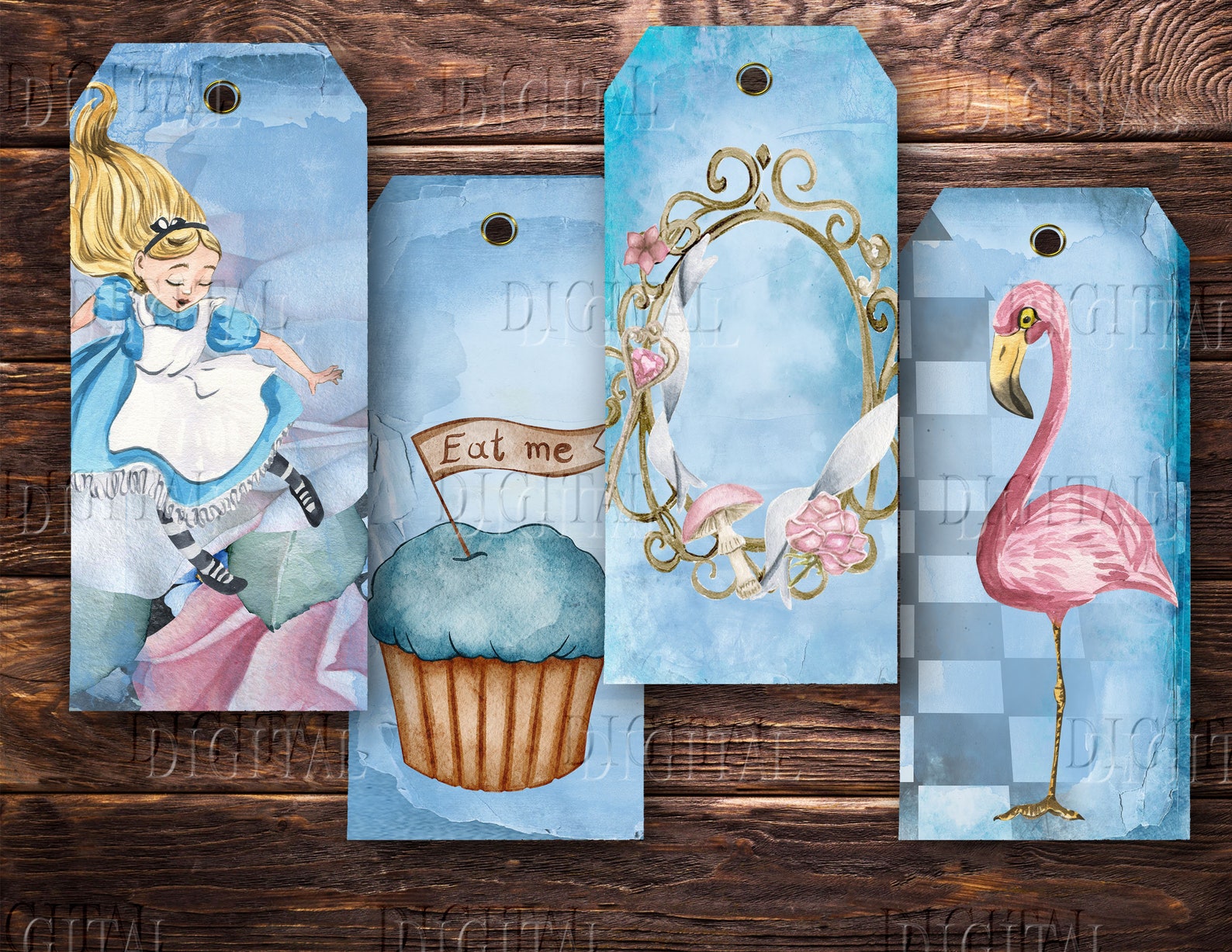Alice Digital Ephemera Pack, 33 Tags, Envelopes, Cards, Alice in ...