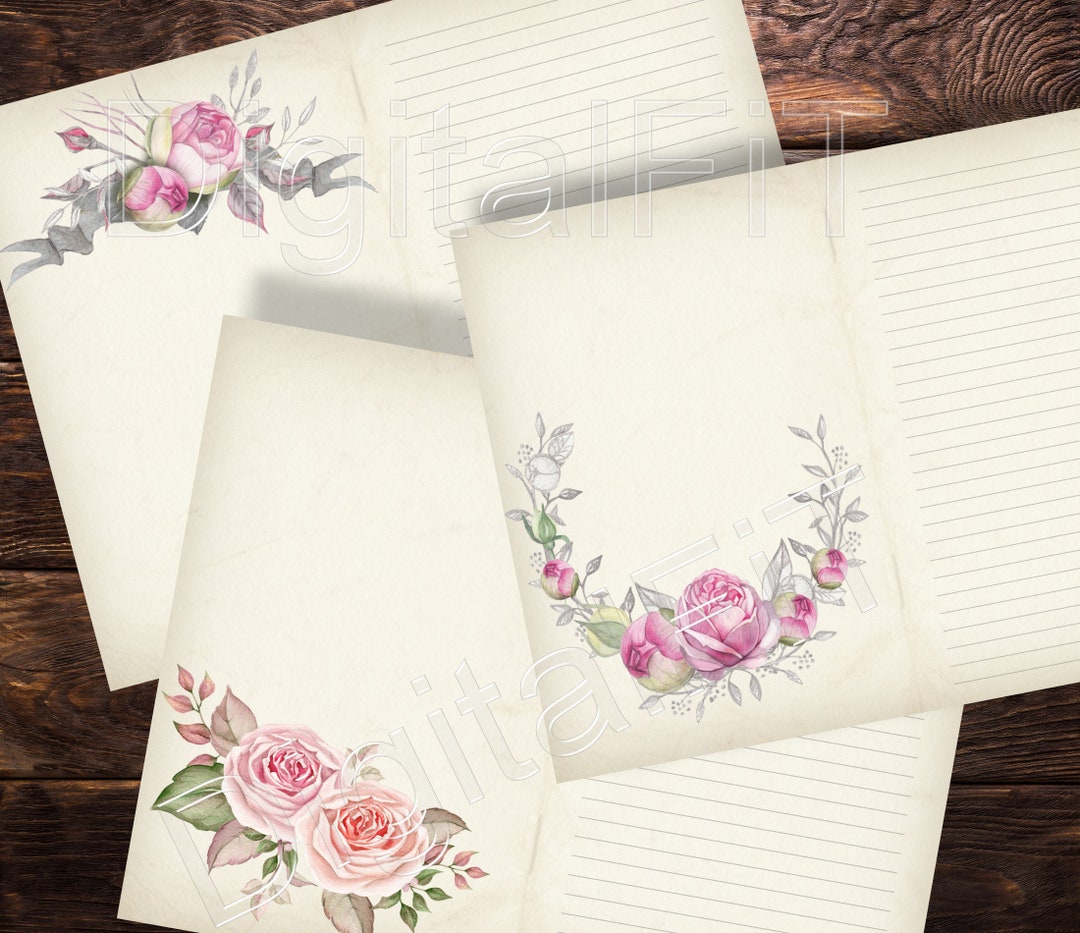Vintage Roses Pages, Digital Lined Paper - Etsy