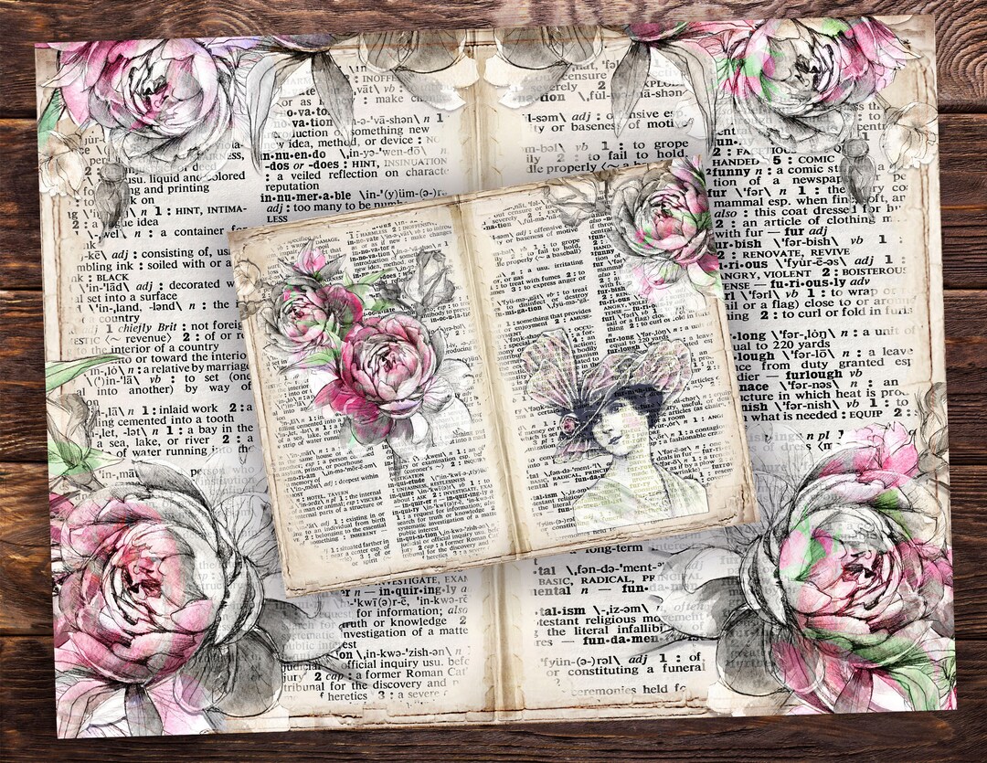 Roses Dictionary Pages, Antique Images, Floral Printable Collage Sheet ...