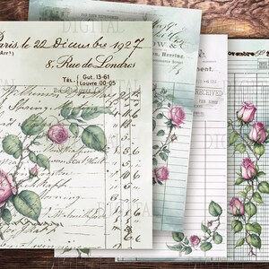 French Roses Printable Ledger Paper, 8 Junk Journal Pages & Ledger ...