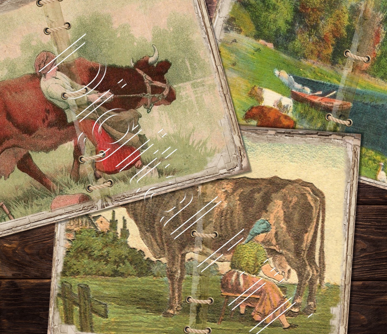 Farm Junk Journal Pages Cow Milkmaid 13 Printable Pages - Etsy