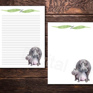 Hippo Mom & Baby Printable Digital Paper, Hippopotamus, 4 Pages ...